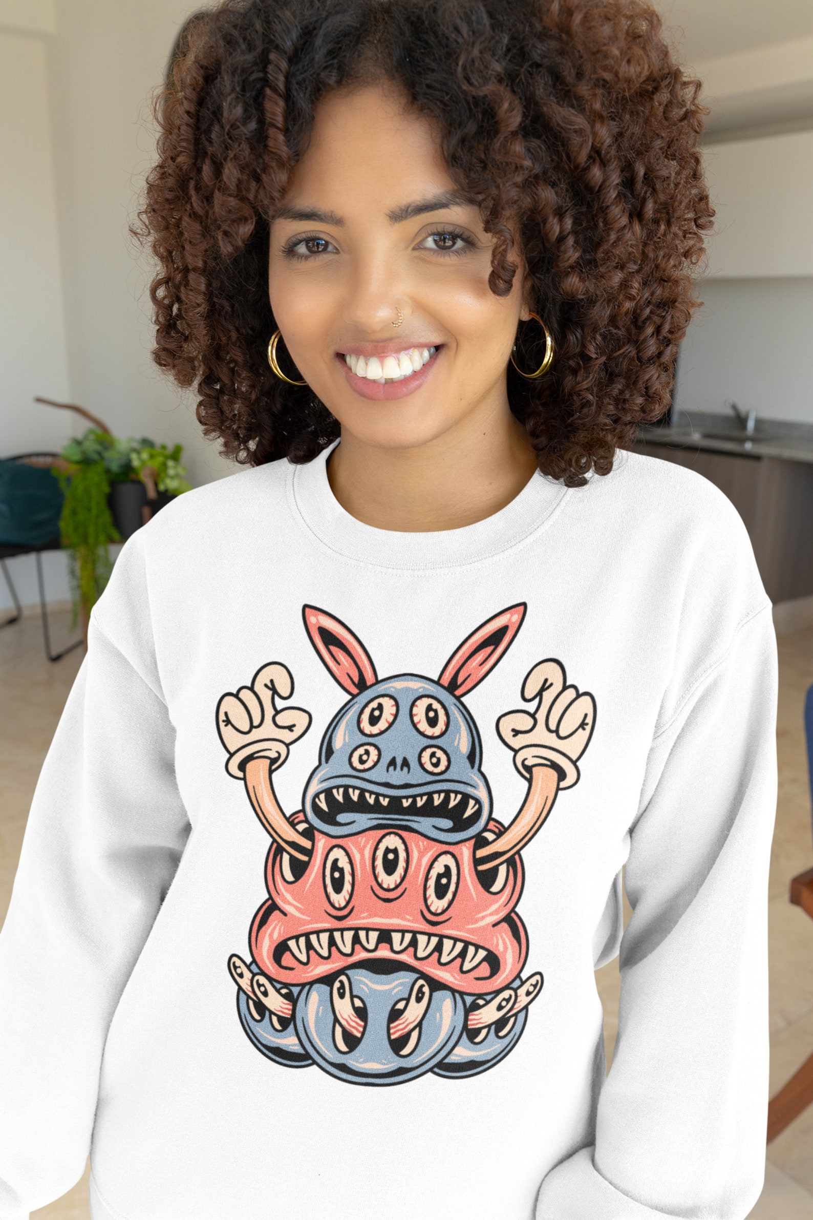 Trippy Psychedelic Bunny Rabbit Cartoon Tattoo Art Print Sweatshirt ...