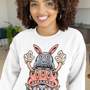 Trippy Psychedelic Bunny Rabbit Cartoon Tattoo Art Print Sweatshirt ...