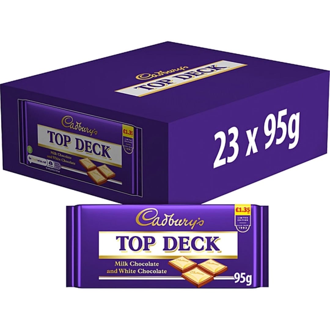 Cadbury Top Deck Chocolate 23 Bars 95g Full Box - Etsy