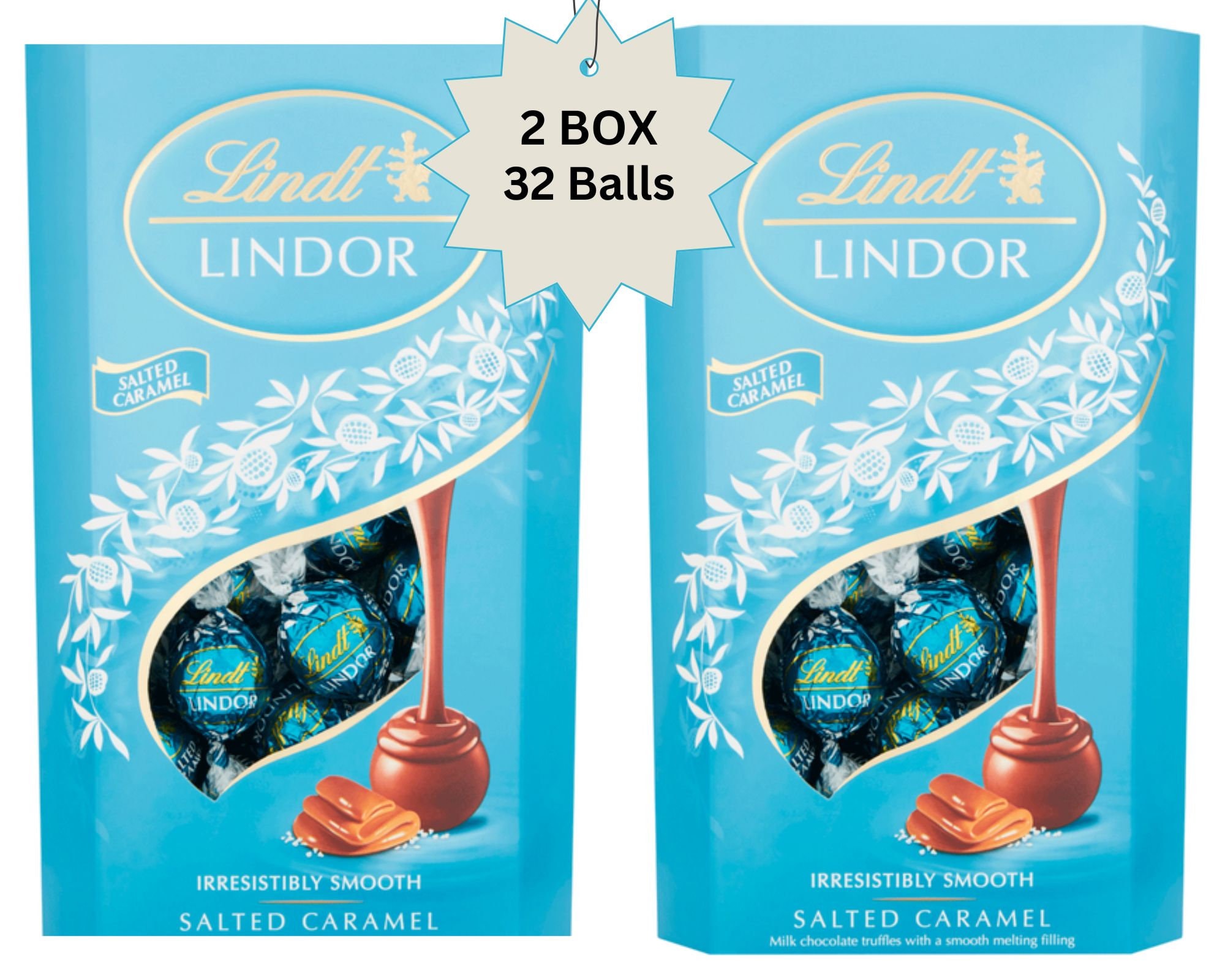 Lindt Lindor Salted Caramel Milk Chocolate Truffles Gift Set 2 Box 32 ...