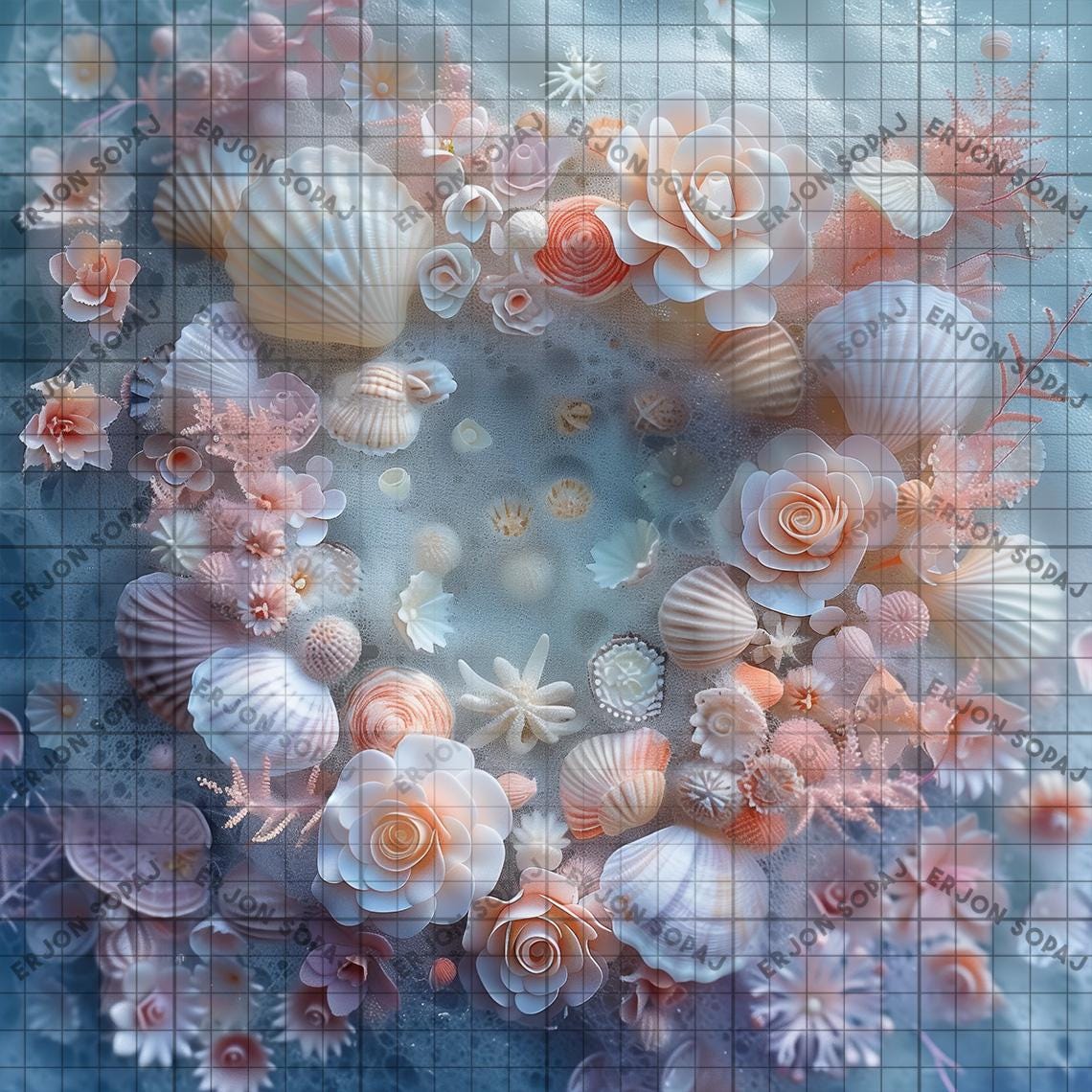 Seashell Circle Garland, Ocean Blossoms, Coral and Pearls, Underwater ...