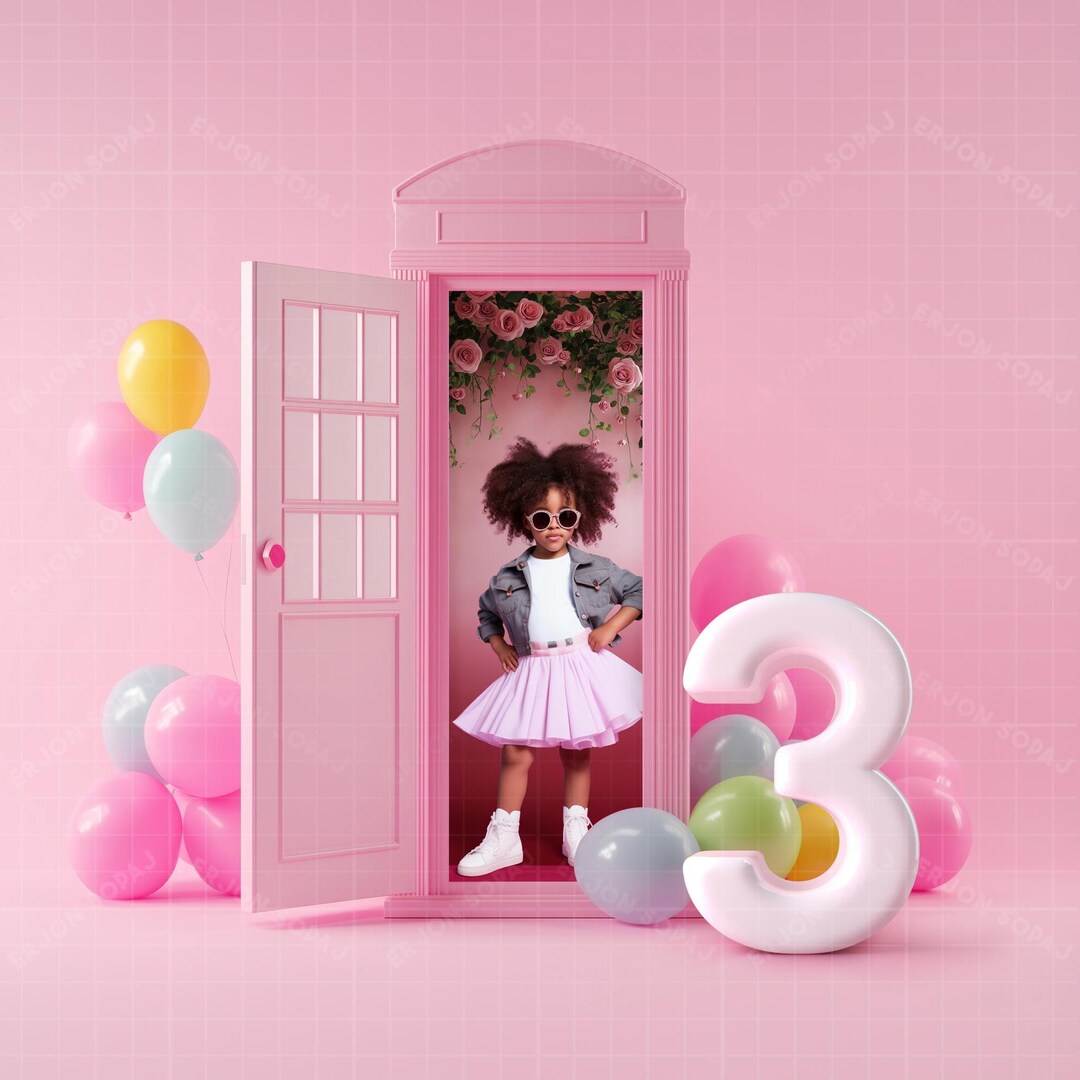 Birthday Digital Background, Pink Phone Booth Background, Kids ...