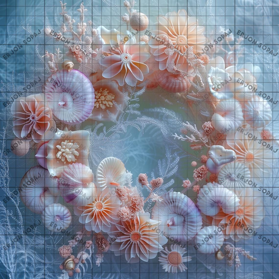 Seashell Circle Garland, Ocean Blossoms, Coral and Pearls, Underwater ...