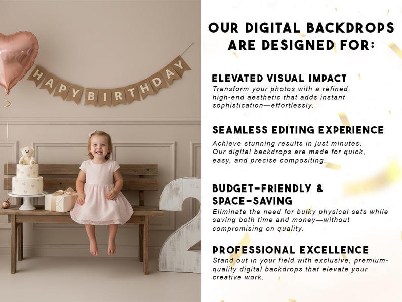 2nd Birthday Cake Smash Digital Backdrop, Rose Gold Balloon (JPEG) - Etsy