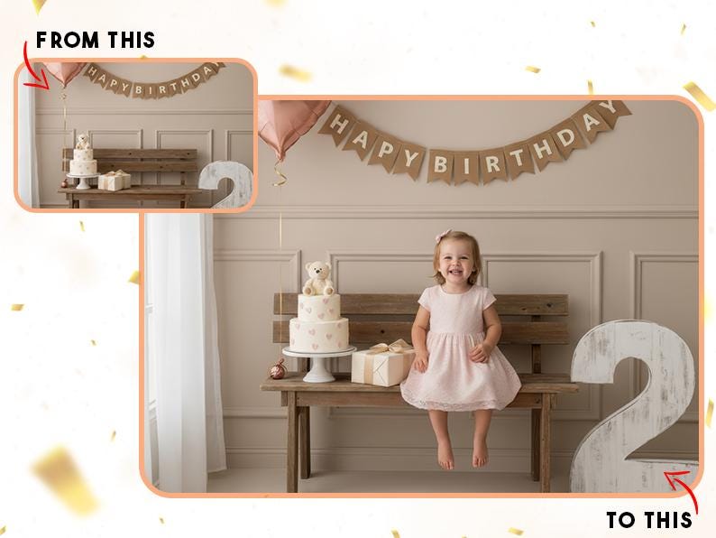 2nd Birthday Cake Smash Digital Backdrop, Rose Gold Balloon (JPEG) - Etsy