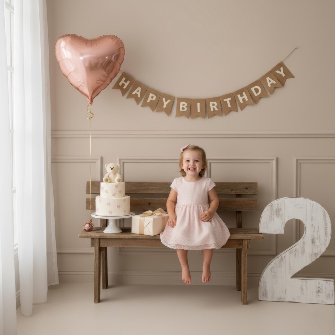 2nd Birthday Cake Smash Digital Backdrop, Rose Gold Balloon (JPEG) - Etsy