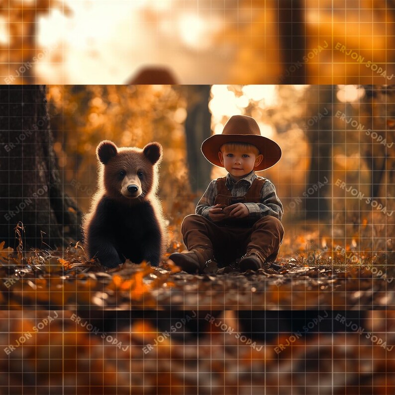 Fluffy Brow Bear, Digital Background, Digital Backdrop, Bear in Forest ...