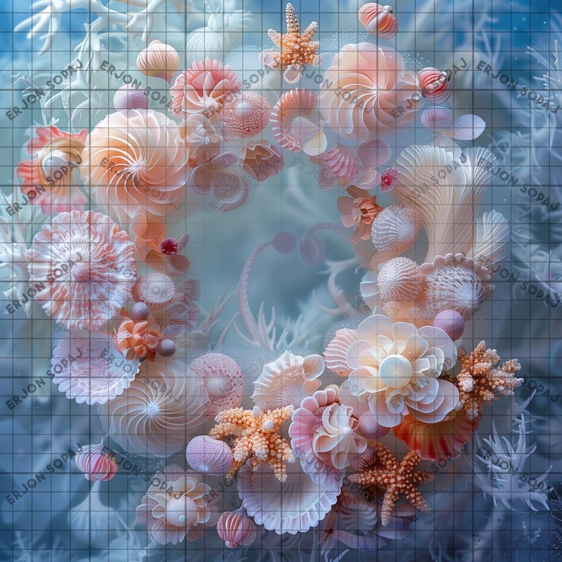 Seashell Circle Garland, Ocean Blossoms, Coral and Pearls, Underwater ...