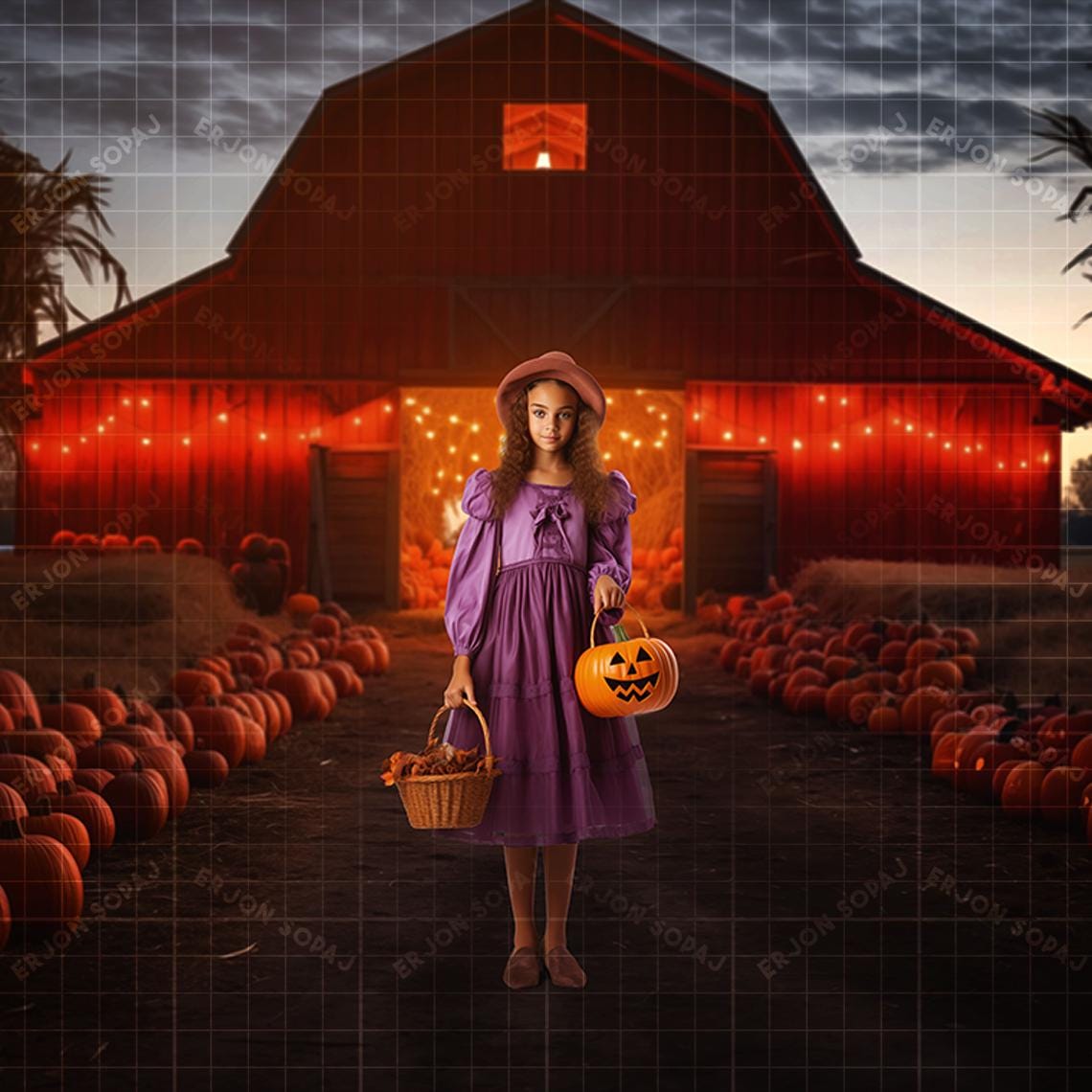 Halloween Red Barn Digital Background for Photography, Fall Farm, Fall ...