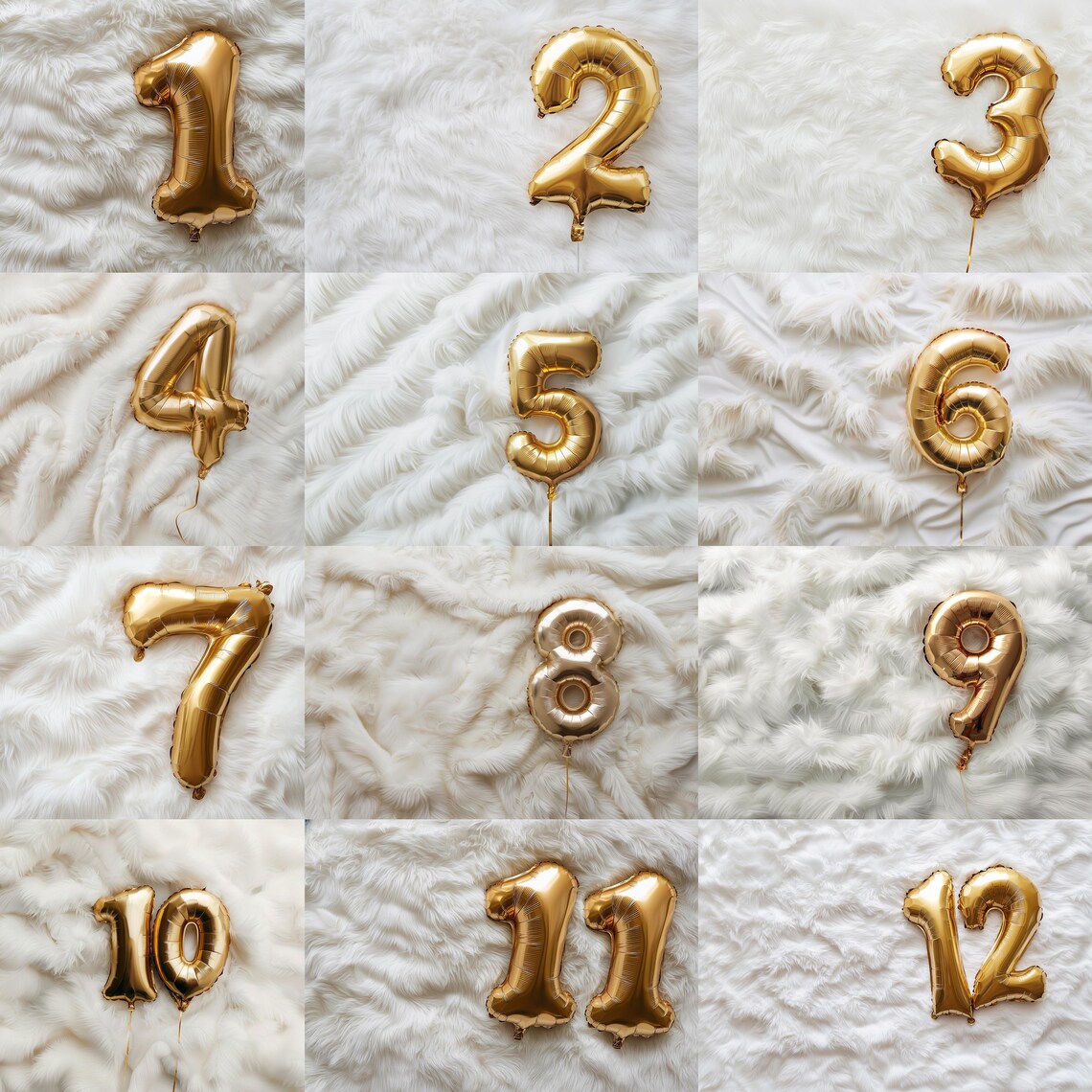 12 Months Digital Background, Background for Newborns, Golden Number ...