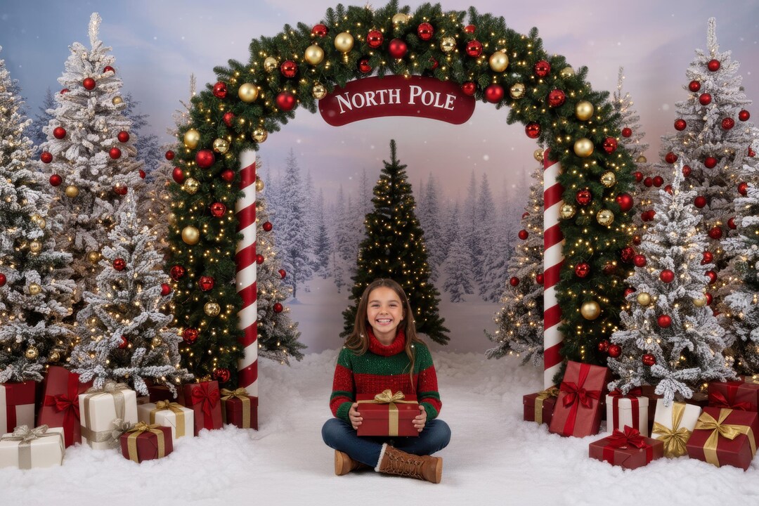 North Pole Christmas Digital Backdrop - Festive Winter Wonderland ...