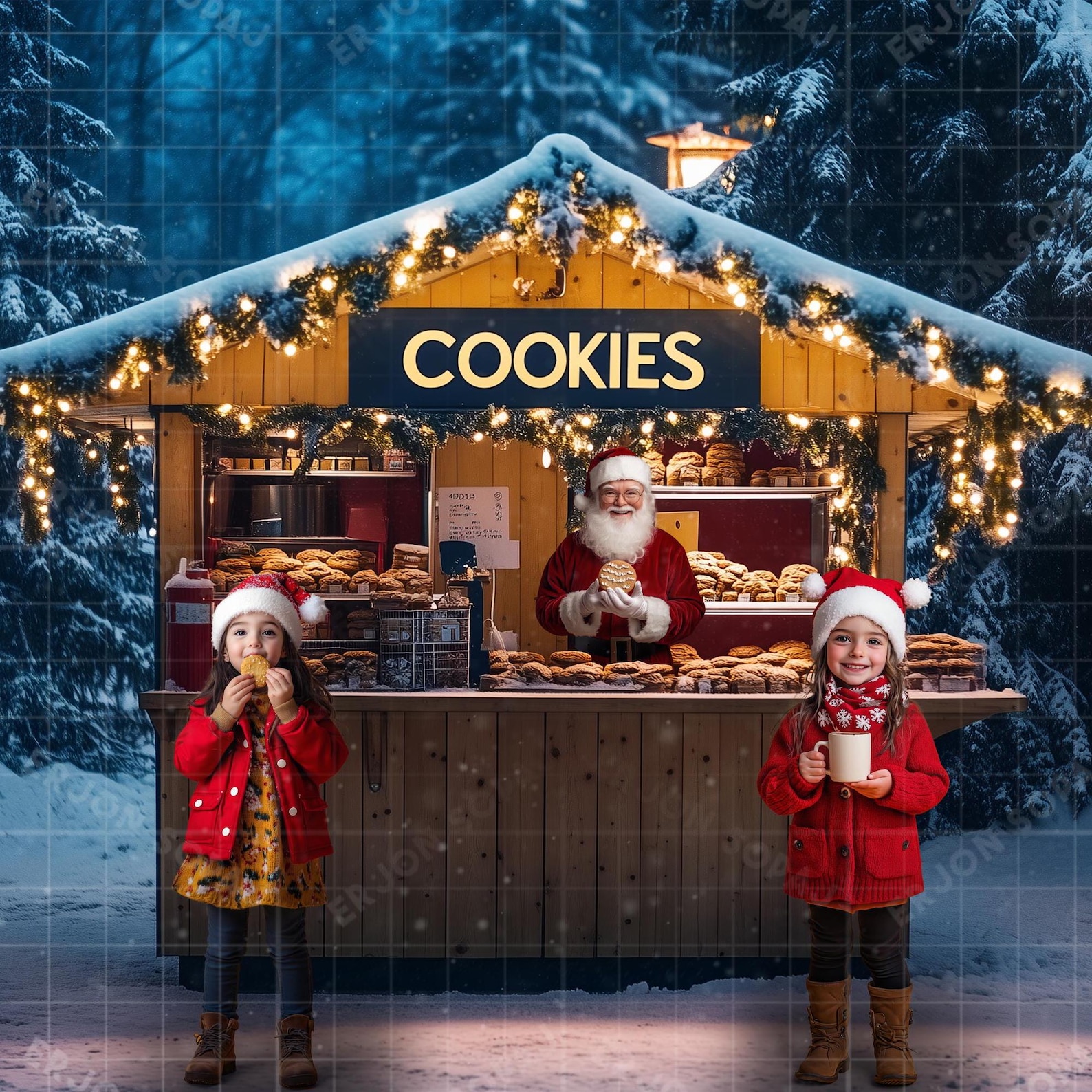 Santa's Hot Cocoa Stand, Christmas Market Scene, Festive Holiday ...