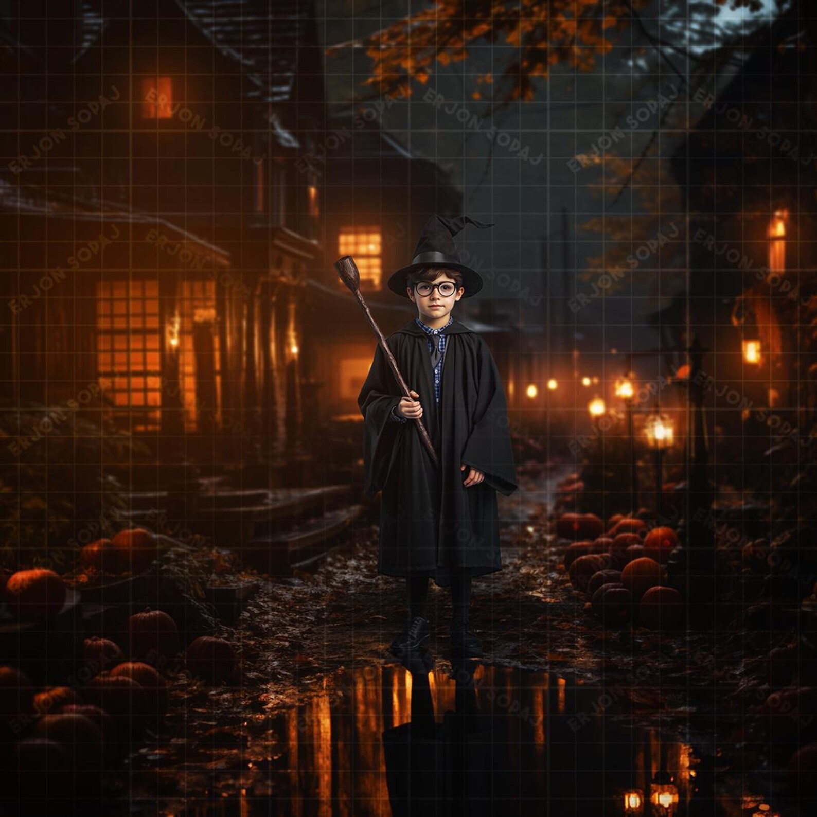 A Spooky Halloween Night Scene, Haunted House Halloween Digital ...