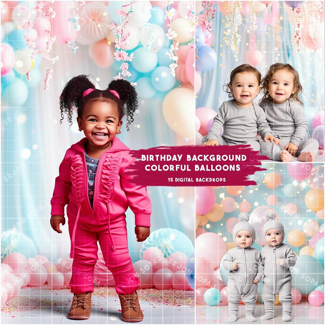 Colorful Balloons Digital Background, Birthday Celebration, Rainbow ...