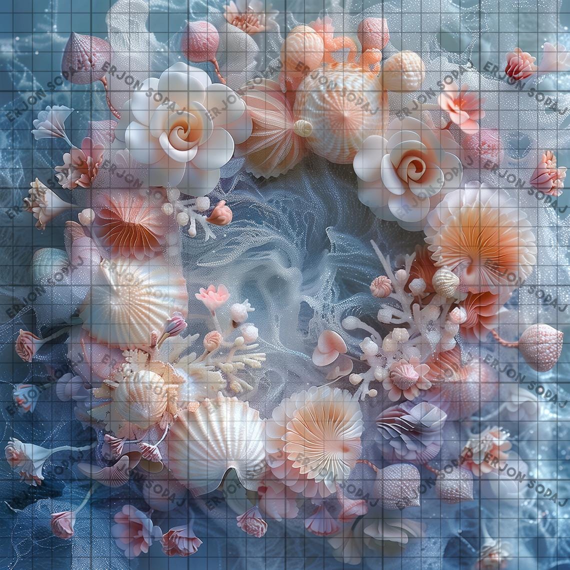 Seashell Circle Garland, Ocean Blossoms, Coral and Pearls, Underwater ...