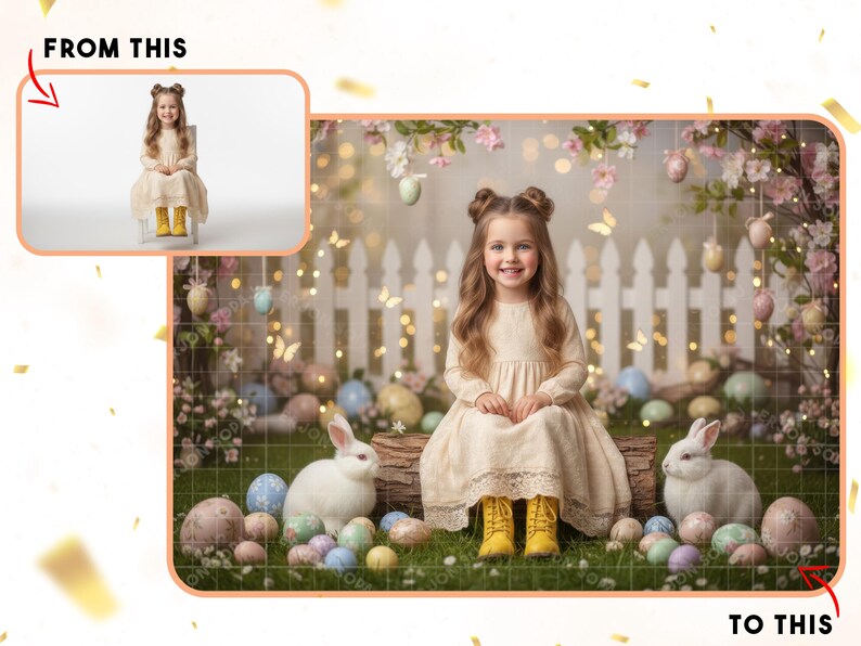 Spring Easter Digital Background, Spring Meadow With Bunnies, Digital ...