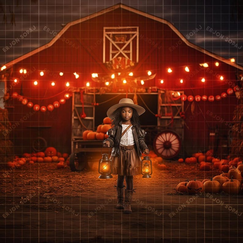 Halloween Red Barn Digital Background for Photography, Fall Farm, Fall ...