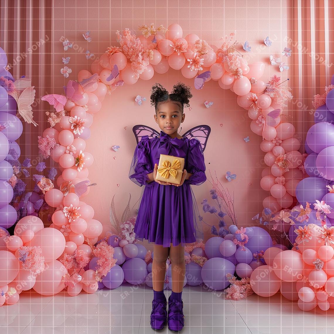 Pink and Purple Butterfly Digital Background, Birthday Digital ...