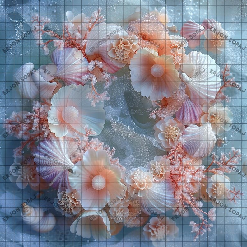 Seashell Circle Garland, Ocean Blossoms, Coral and Pearls, Underwater ...