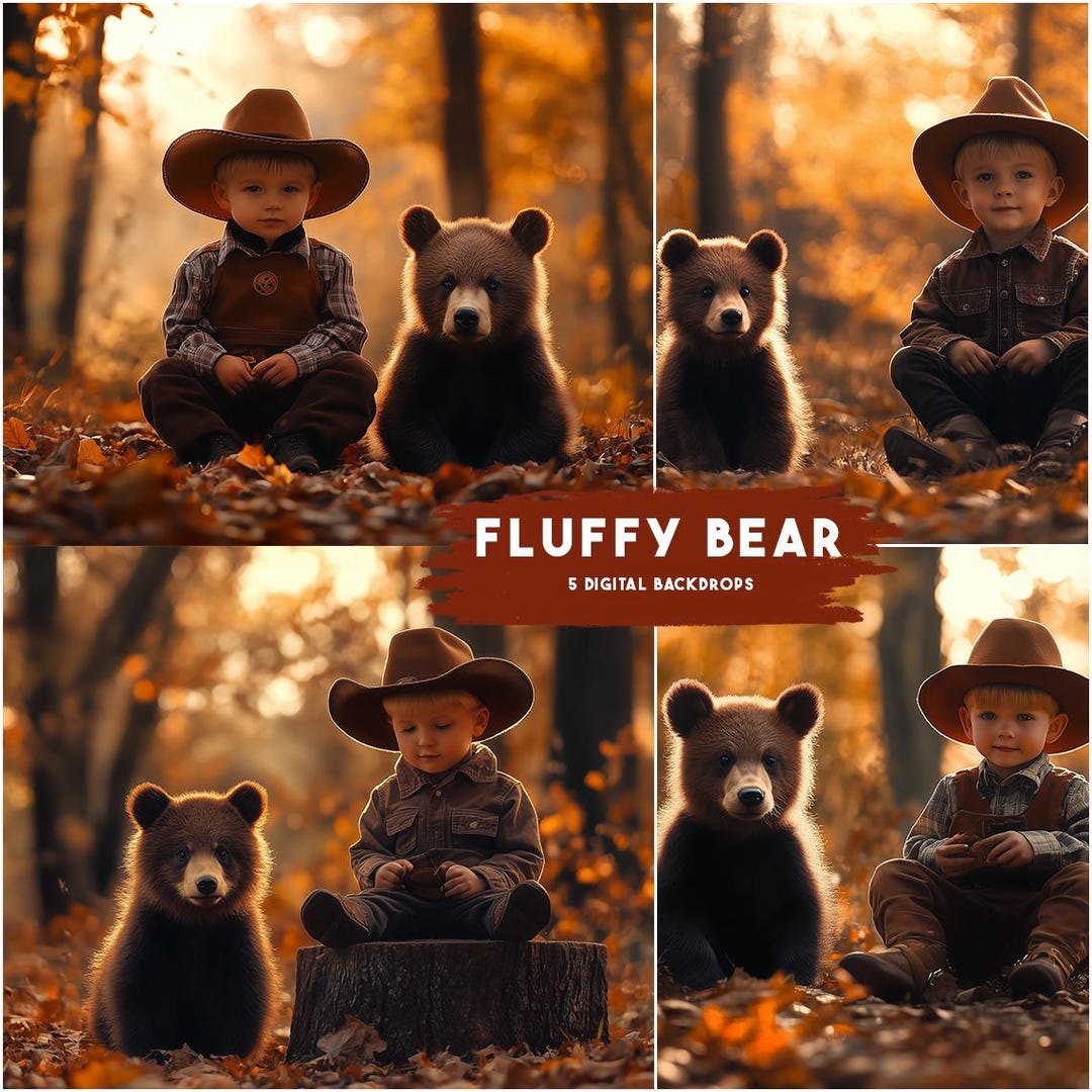 Fluffy Brow Bear, Digital Background, Digital Backdrop, Bear in Forest ...