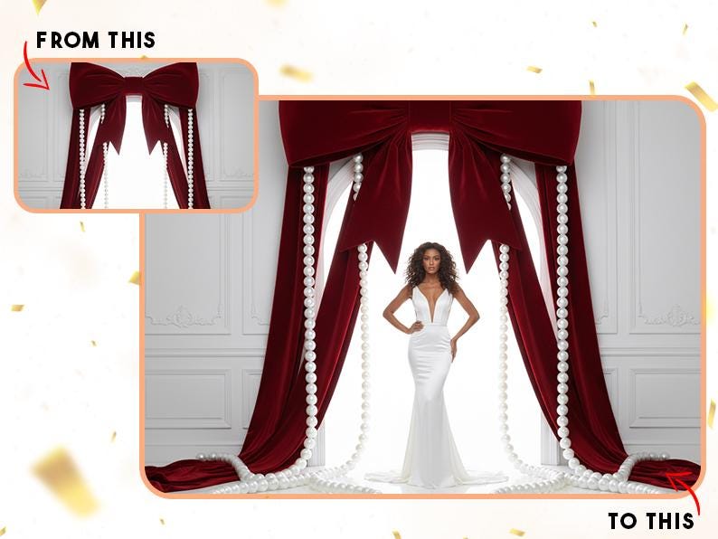 Red Velvet Bow Garland Digital Backdrop, Elegant Studio Background ...