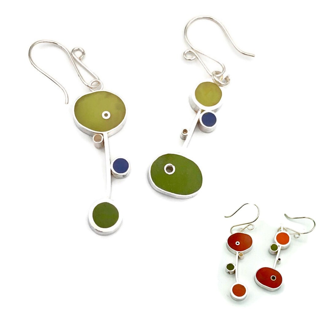Reversible Mismatched Earrings Silver/resin Retro Jewelry Mod Dangle ...