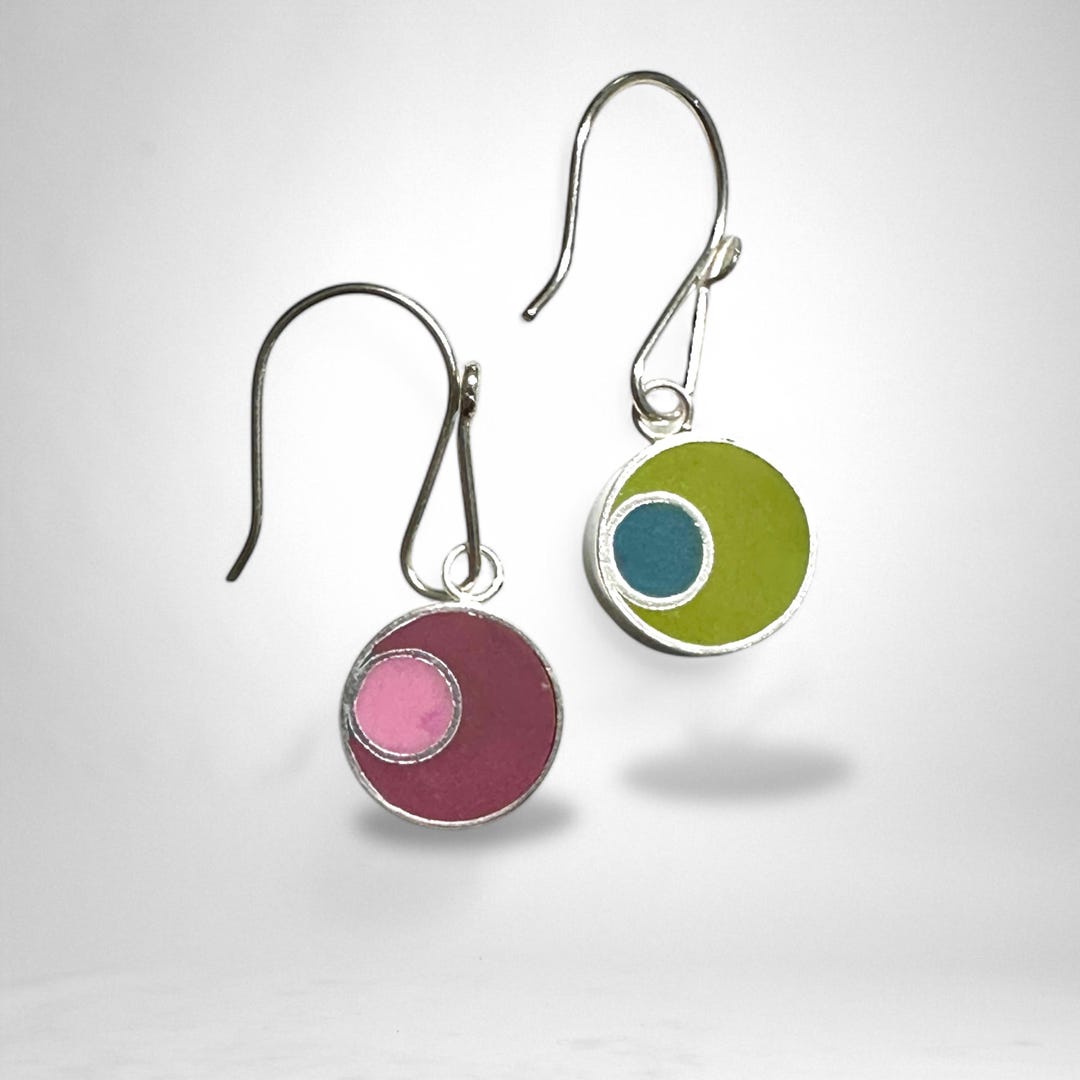 Reversible Mismatched Earrings • Silver and Resin Small Double Circles ...