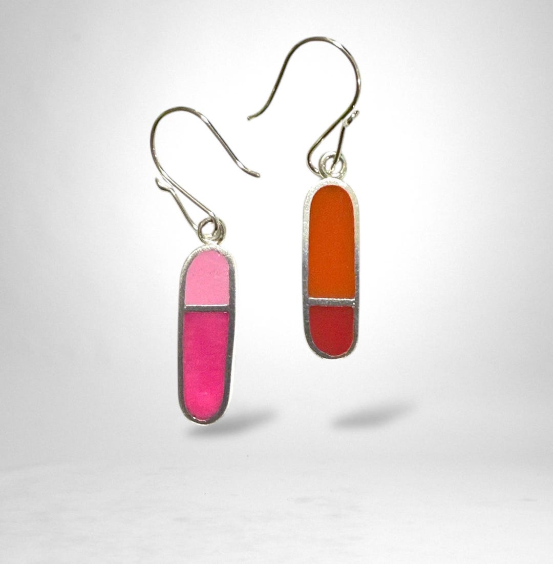 Reversible Resin Earrings |colorblock Silver Dangles | Modern Colorful ...