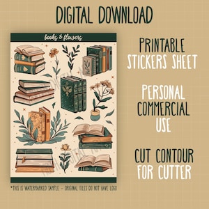 Printable Sticker Sheet | Vintage Books | PNG | Commercial Use ...