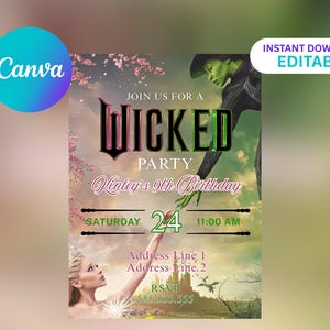 Magical Witch Birthday Invitation: Green Fantasy Theme (instant ...