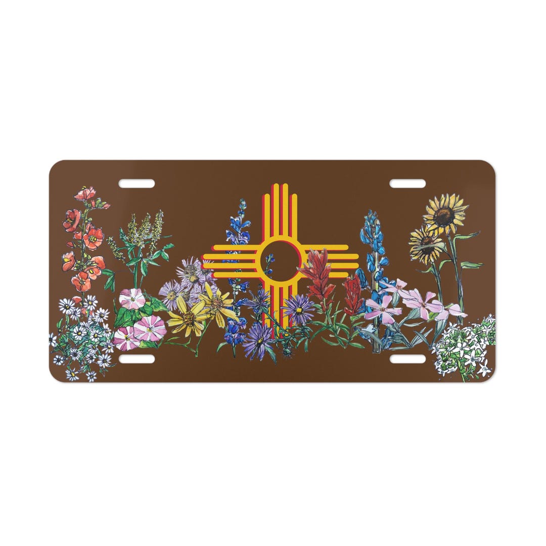 Zia Symbol Chocolate License Plate: New Mexico Wildflower Watercolor ...