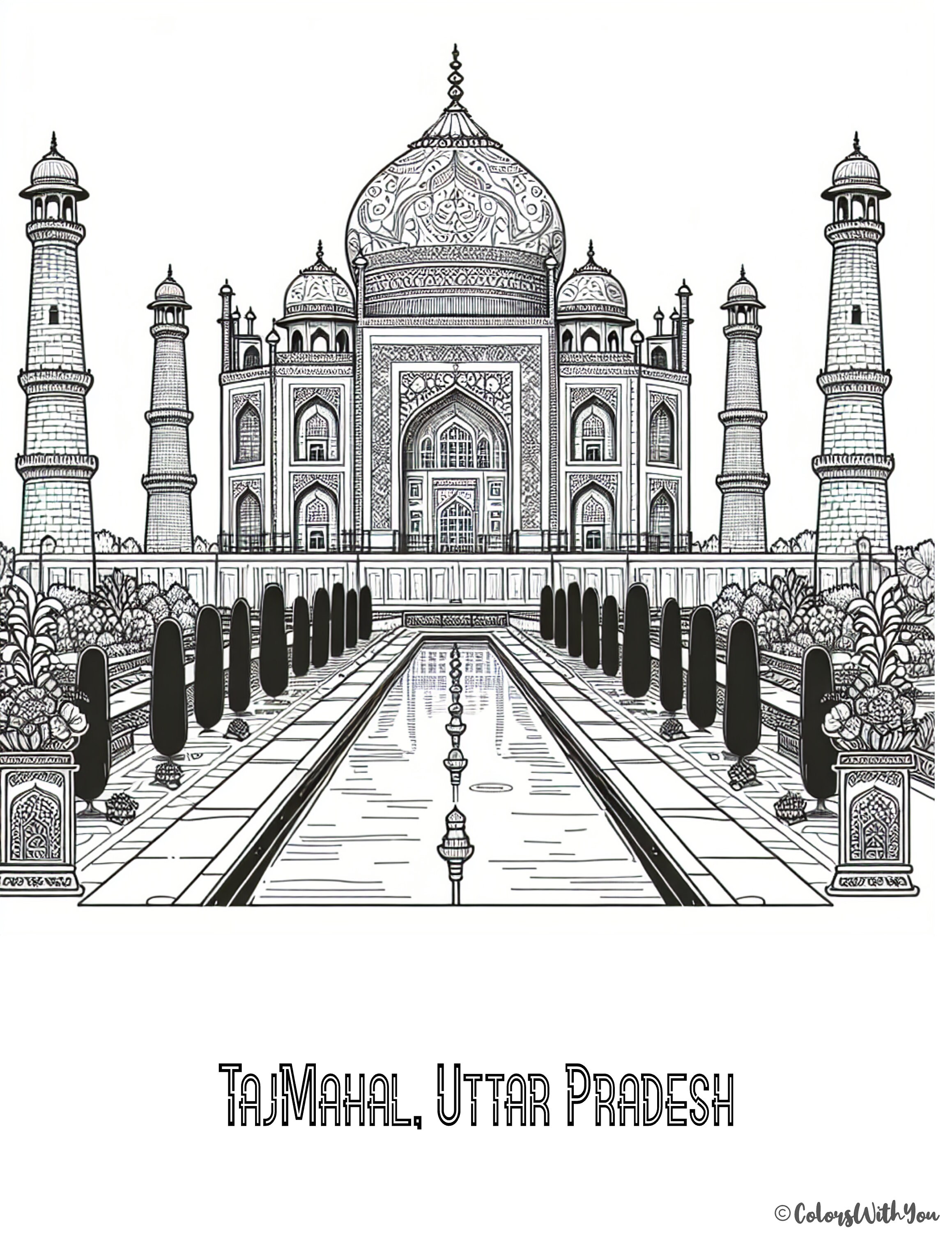 India Landmarks, Coloring Pages for Kids and Adults, Geography ...