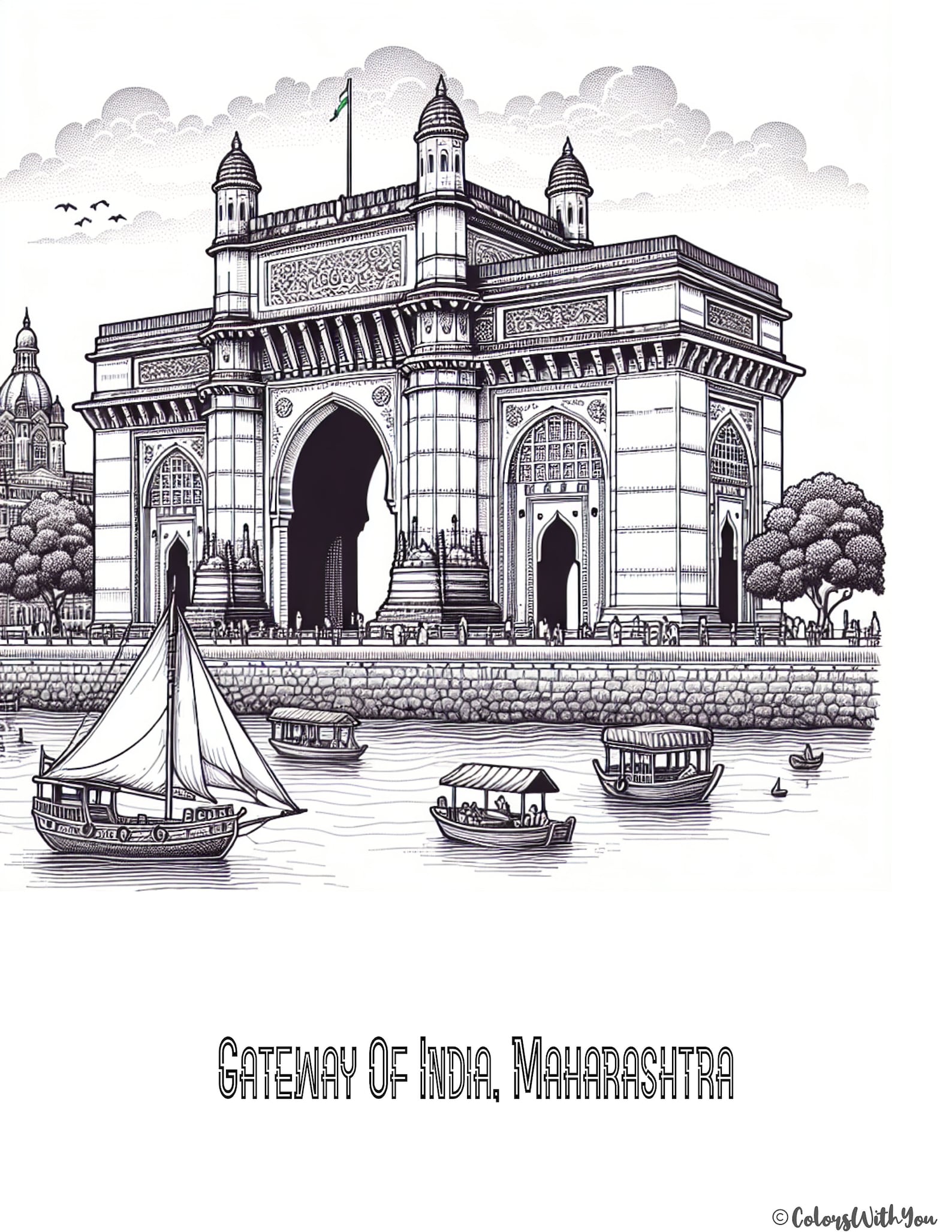India Landmarks, Coloring Pages for Kids and Adults, Geography ...