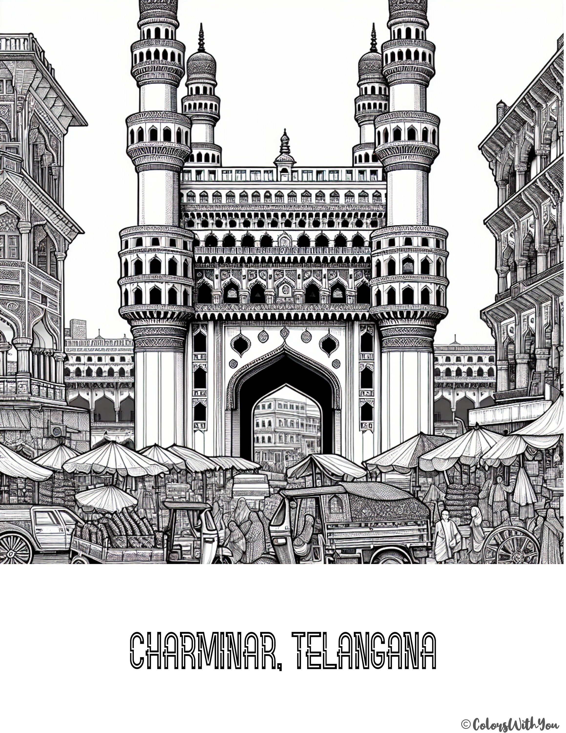 India Landmarks, Coloring Pages for Kids and Adults, Geography ...