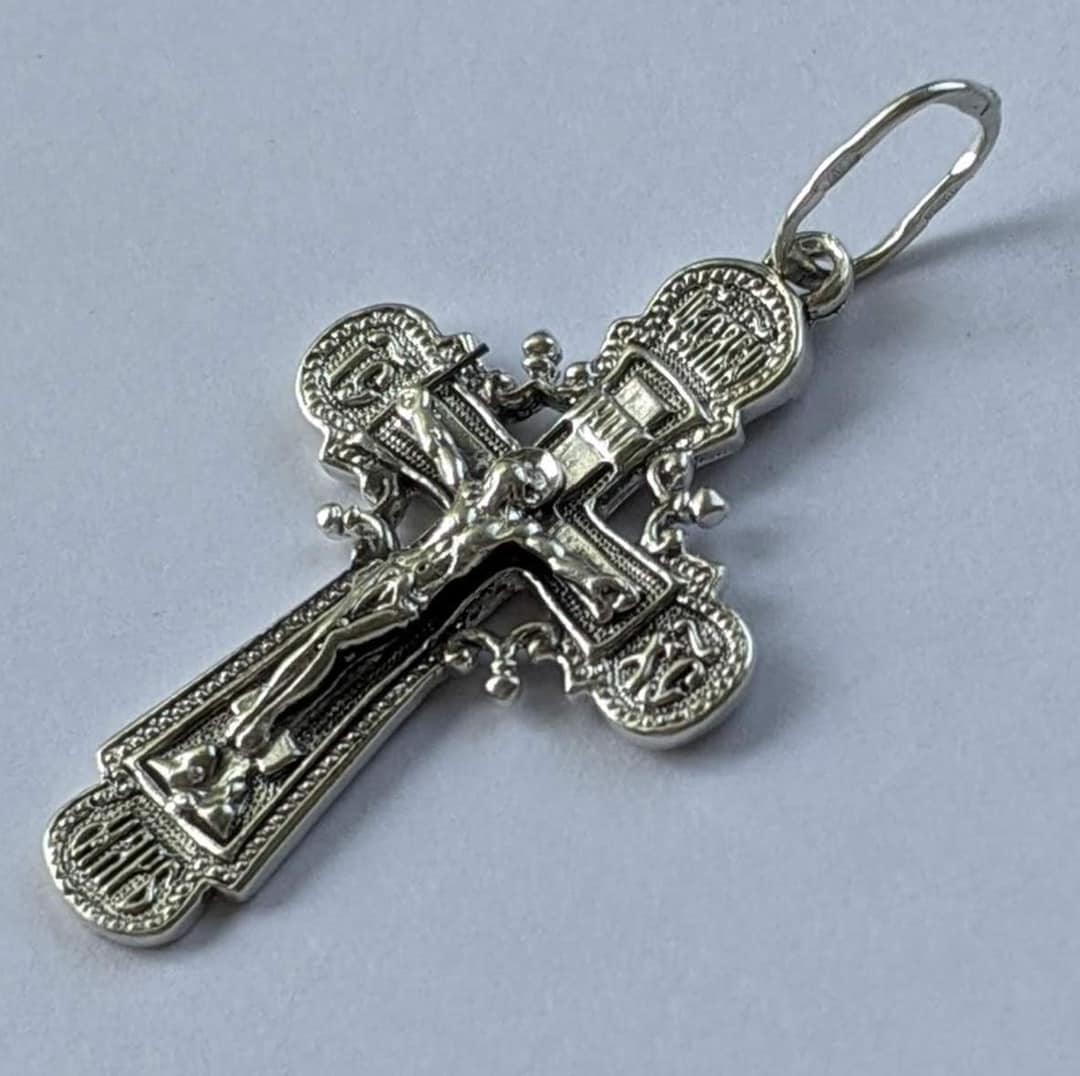 Vintage Ukrainian Sterling Silver Orthodox Cross Pendant With Prayer ...