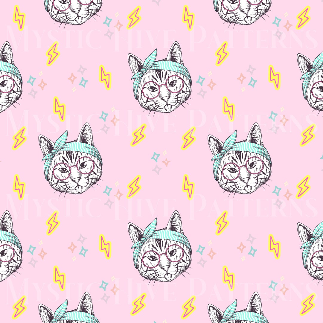 Hipster Kitty Sticking Out Tongue Seamless File, Cute Cat Repeating ...