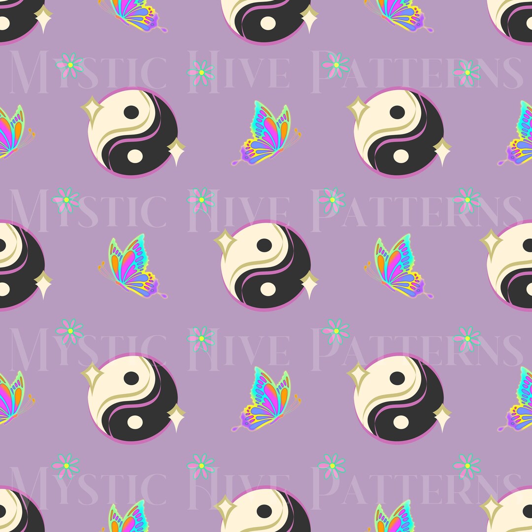 Yin Yang Seamless File, Rainbow Butterflies Flower Repeating Pattern ...