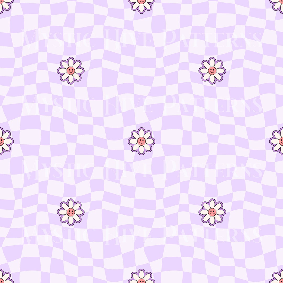 Purple Checkered Floral Seamless File, Flower Repeating Pattern, Wavy ...