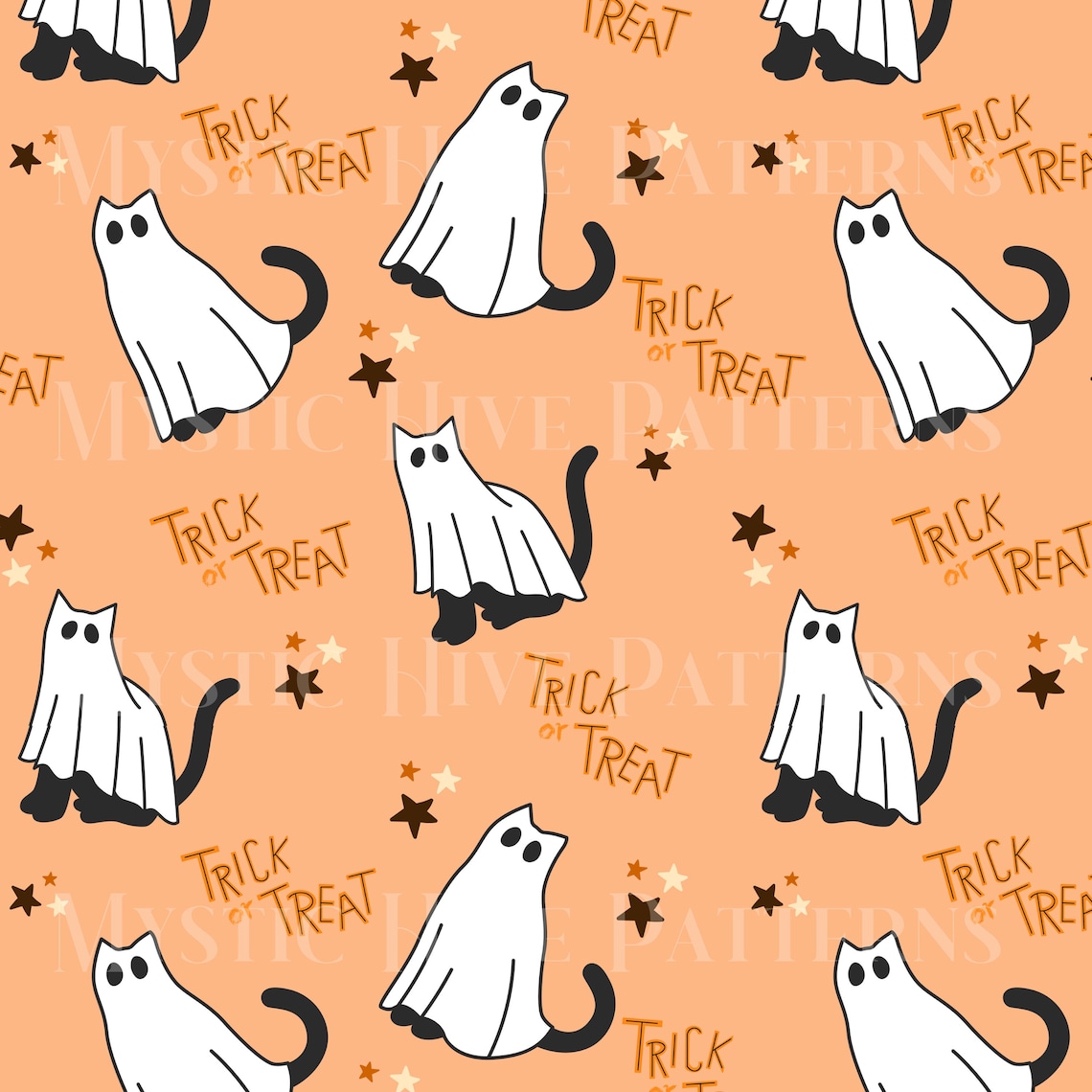 Ghost Cat Seamless File, Black Cat Halloween Spooky Kitty Repeating ...