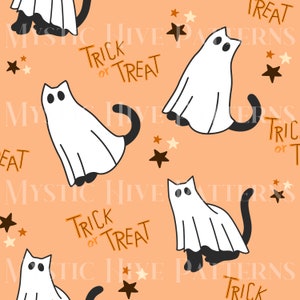 Ghost Cat Seamless File, Black Cat Halloween Spooky Kitty Repeating ...