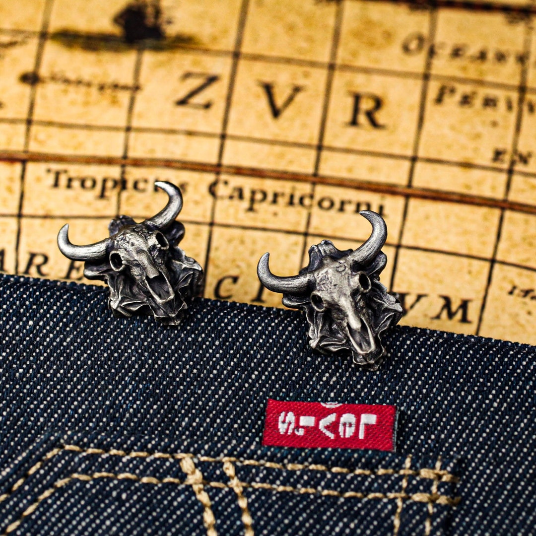 925 Silver Skull Bull Men's Cufflinks, Taurus Wedding Wedding Gift Bull ...