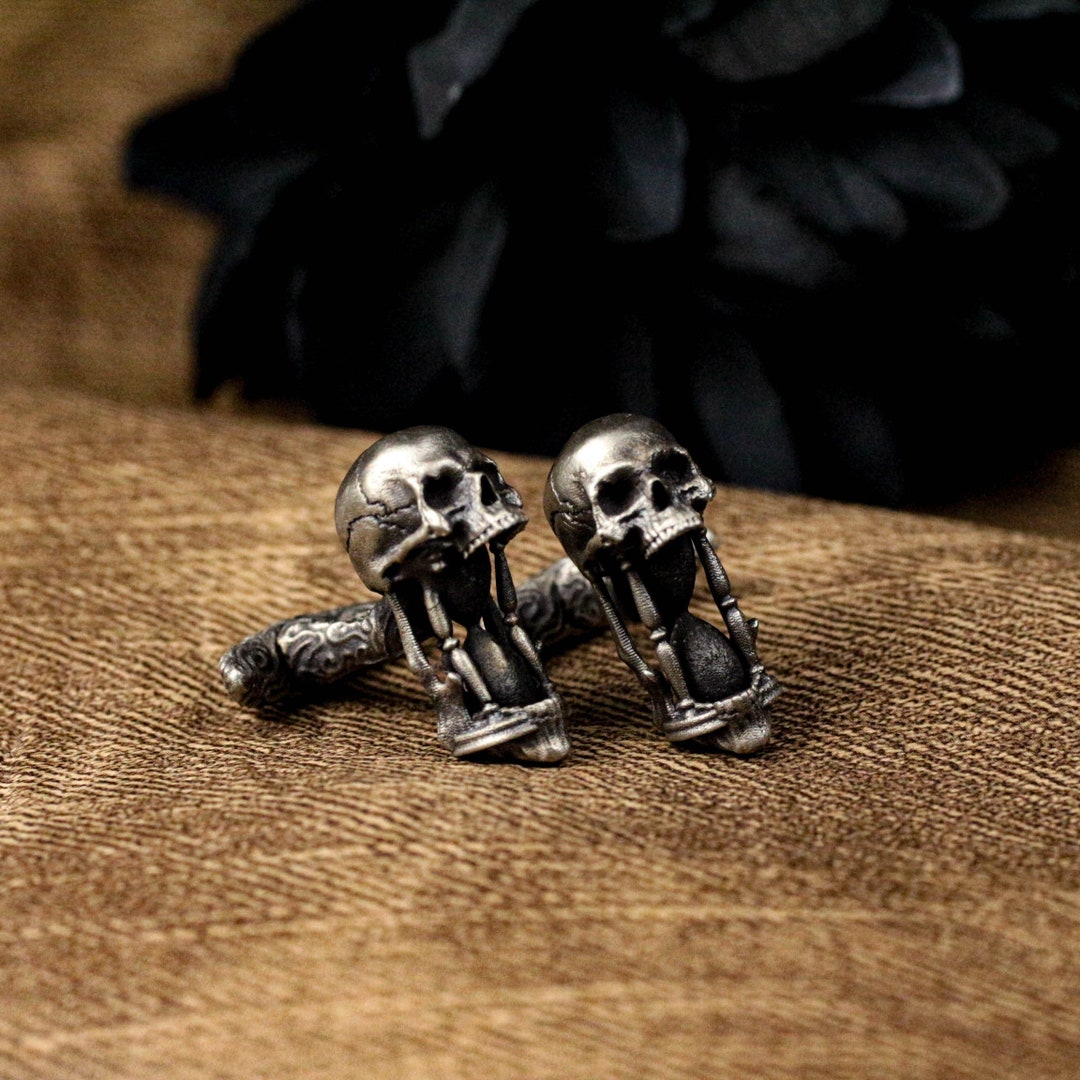 Hourglass Skull Cufflinks Jewelry 925 Silver Time Art Gothic Artisan ...