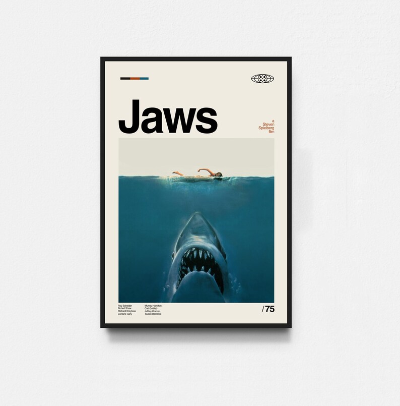 Jaws Movie Poster, Jaws Print, Movie Poster, Midcentury Art, Minimalist ...