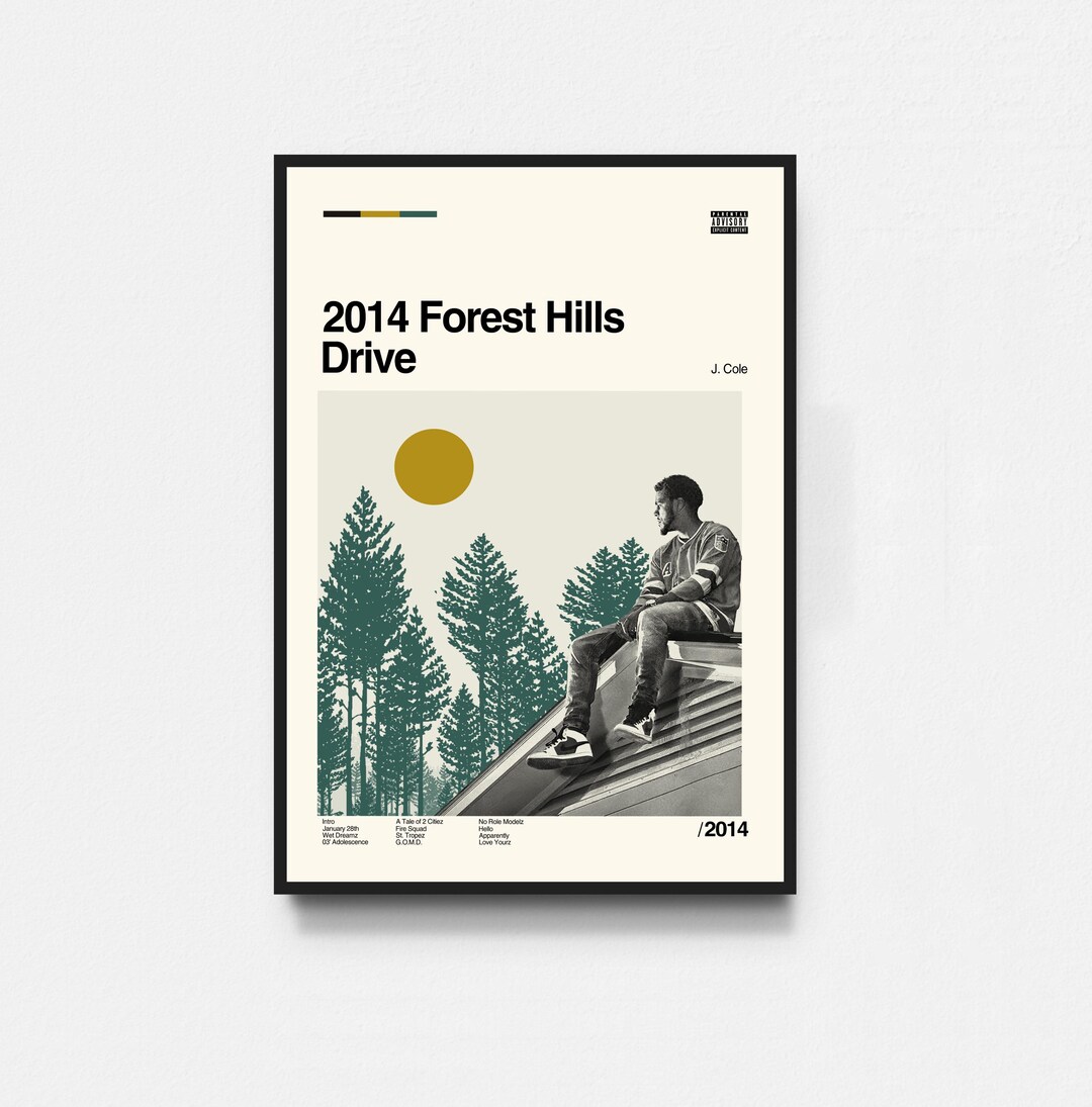 J Cole - 2014 Forest Hills Drive Poster, Music Album Poster, Midcentury ...