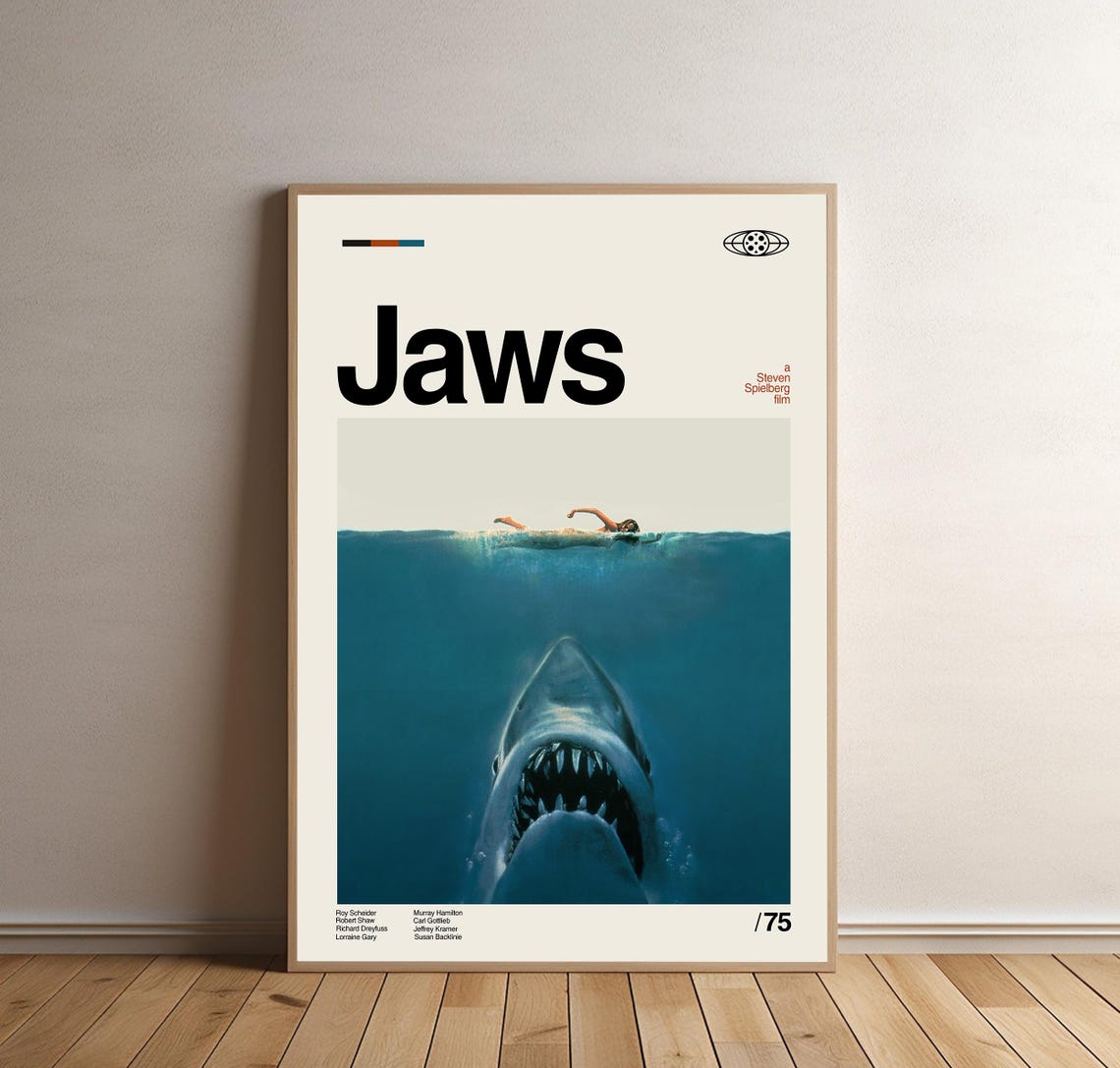 Jaws Movie Poster, Jaws Print, Movie Poster, Midcentury Art, Minimalist ...