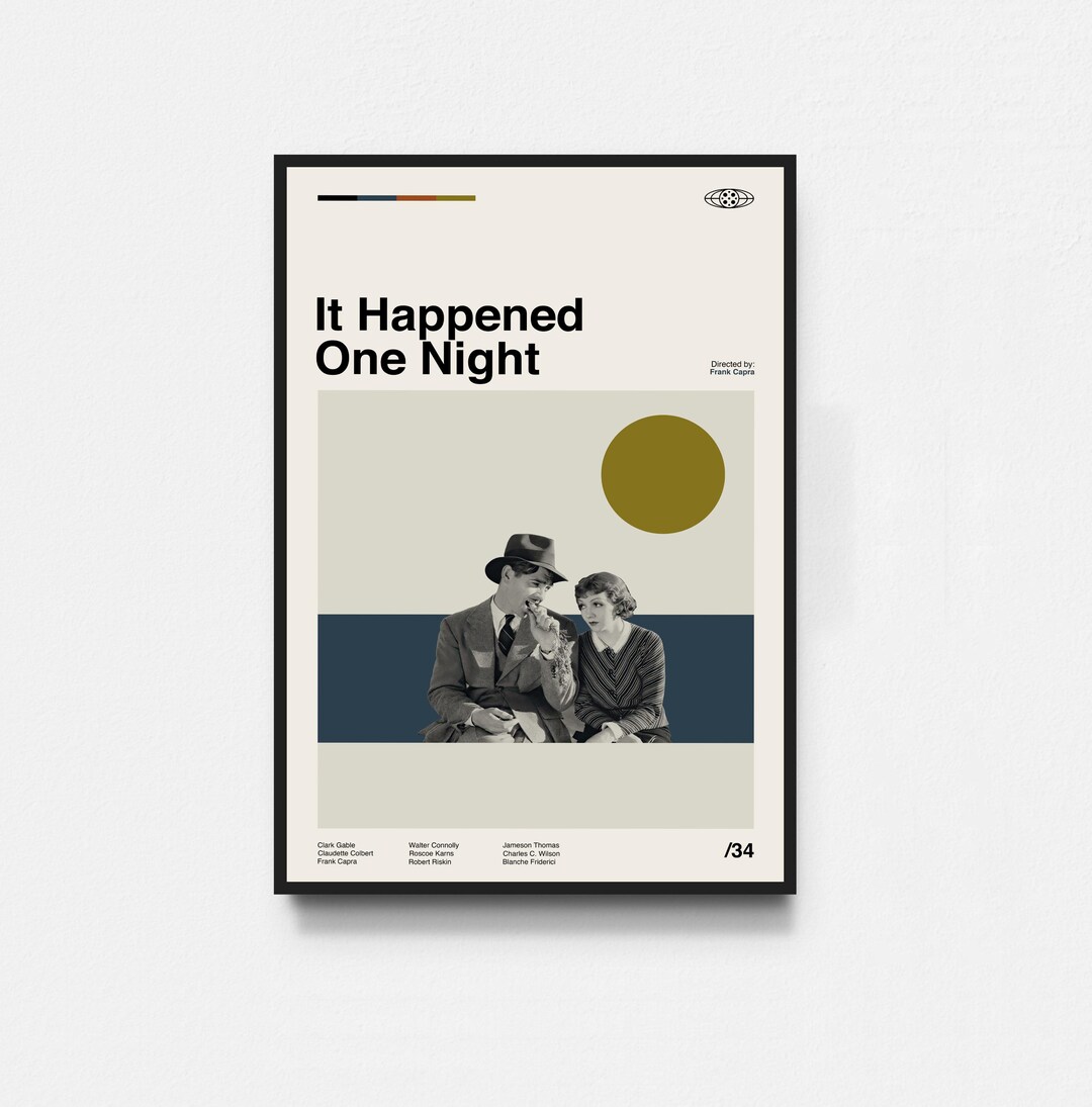 It Happened One Night Poster, Movie Poster, Midcentury Art, Minimalist ...