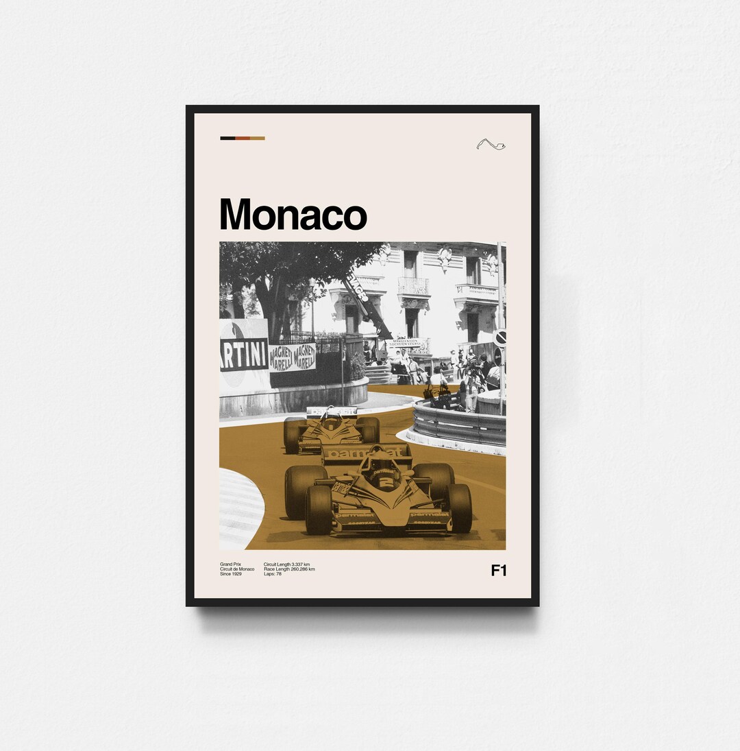 Monaco F1 Poster, Monaco Grand Prix Print, Formula 1 Poster, Midcentury ...