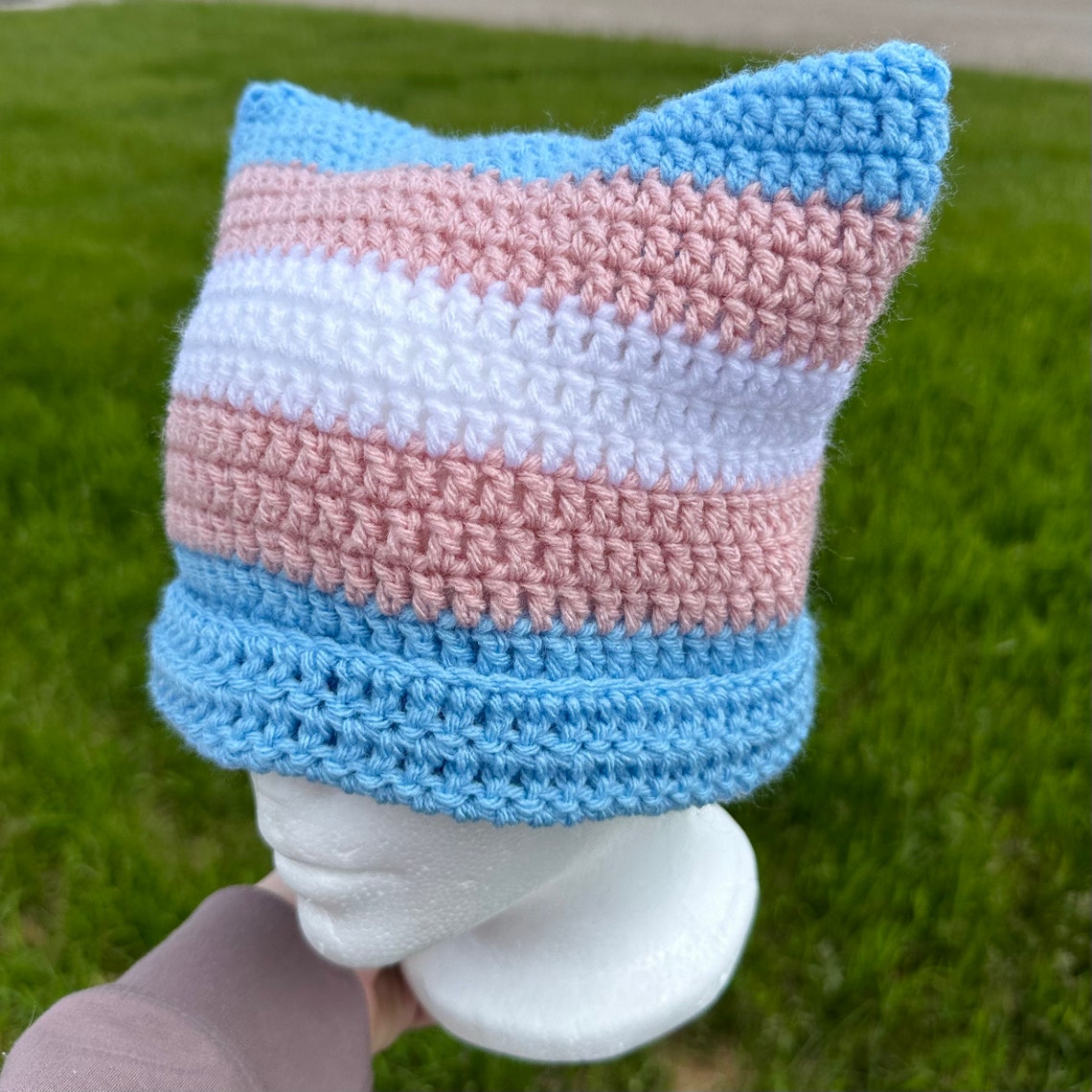 Trans Pride Flag Crochet Cat Ear Beanie Handmade - Etsy