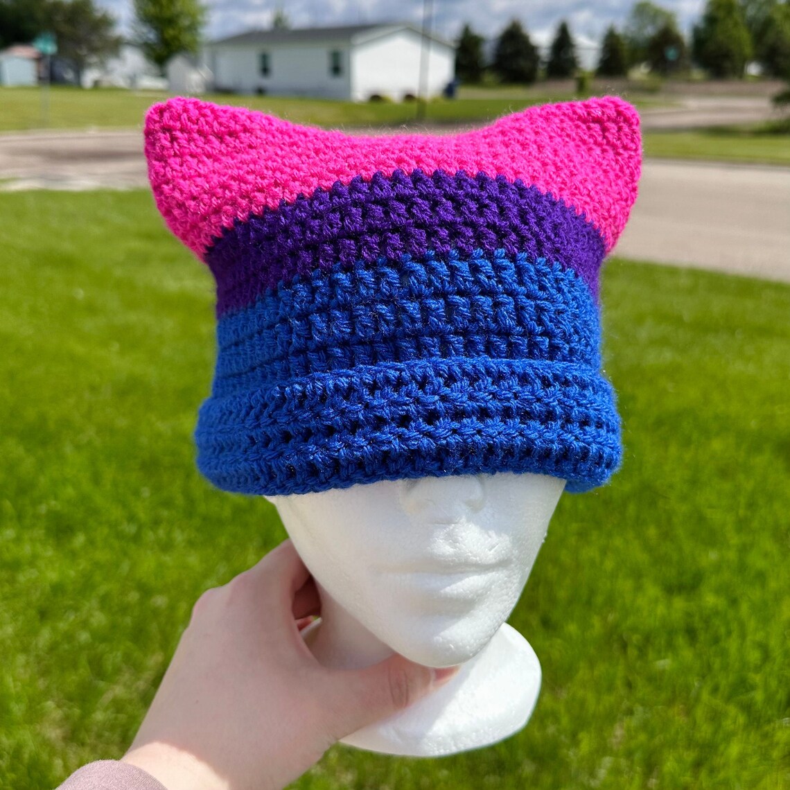 Bisexual Pride Flag Crochet Cat Ear Beanie Handmade - Etsy