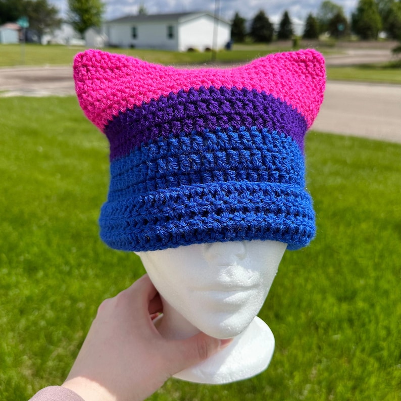 Bisexual Pride Flag Crochet Cat Ear Beanie Handmade - Etsy